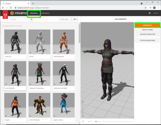 Downloading Mixamo Characters and Animations | Lucy's Tech Dev Blog