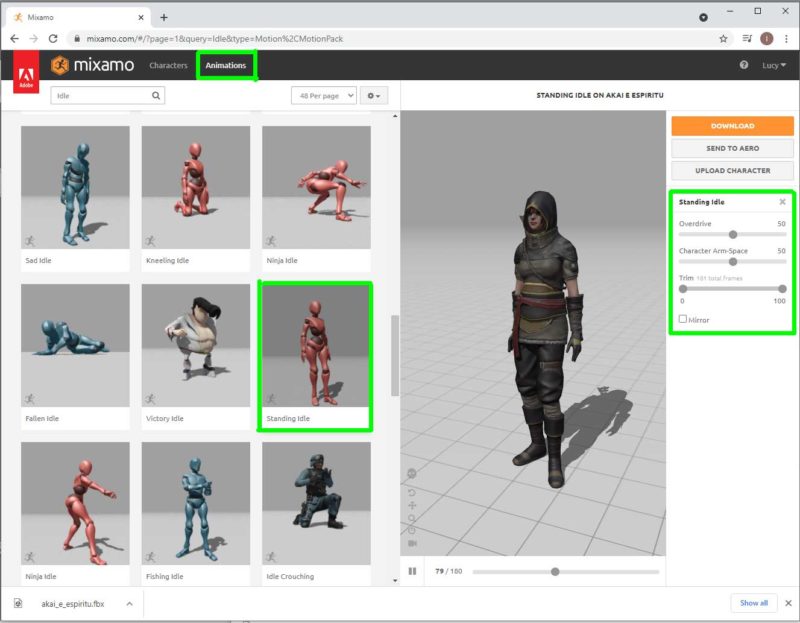 Downloading Mixamo Characters and Animations | Lucy's Tech Dev Blog