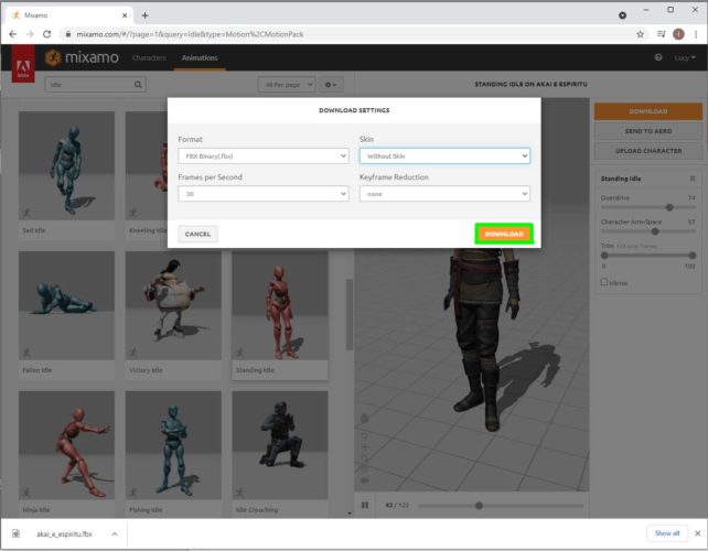 Downloading Mixamo Characters and Animations | Lucy's Tech Dev Blog