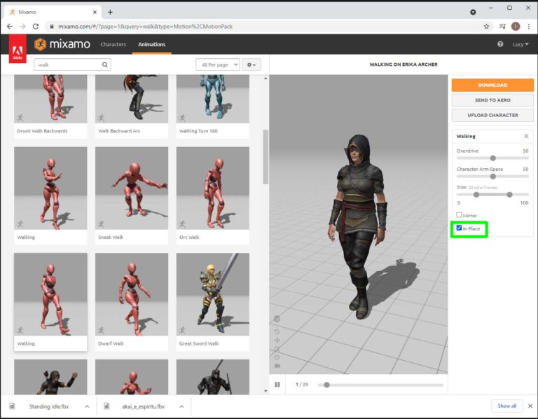 Downloading Mixamo Characters and Animations | Lucy's Tech Dev Blog